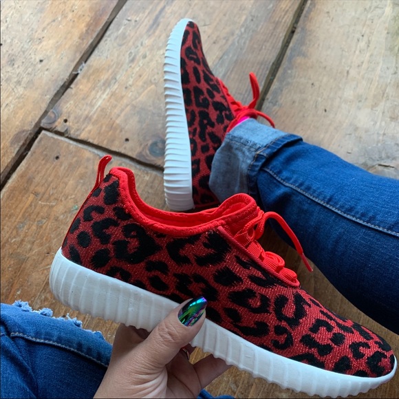 Shoes | Red Glitter Leopard Sneakers | Poshmark